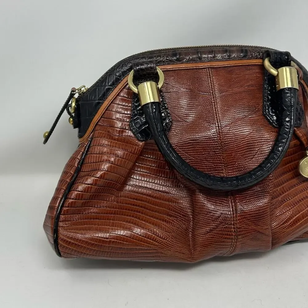 Brahmin | Bags | Brahmin Lisa Satchel Bag Cognac Tritexture Croc Lizard ...